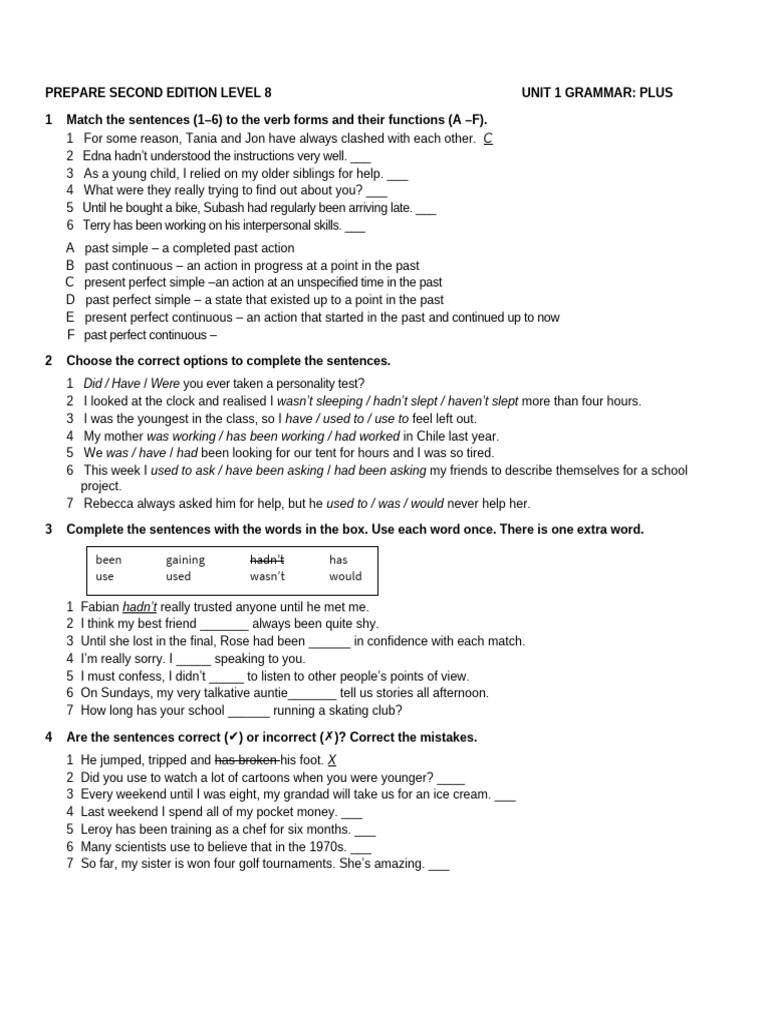 PREPARE L8 Grammar Unit 01 Plus | PDF | Linguistics