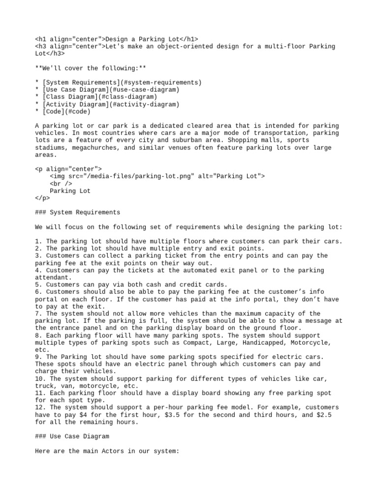 design-a-parking-lot | PDF | Parking Lot | Parking