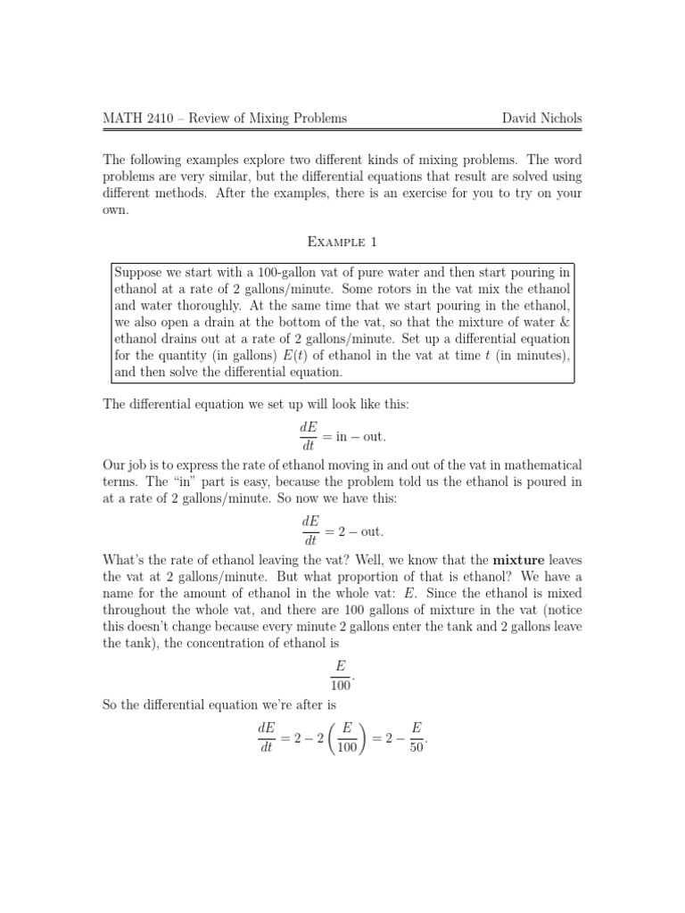 Nichols Review of Mixing Problems | PDF | Equations | Mathematics