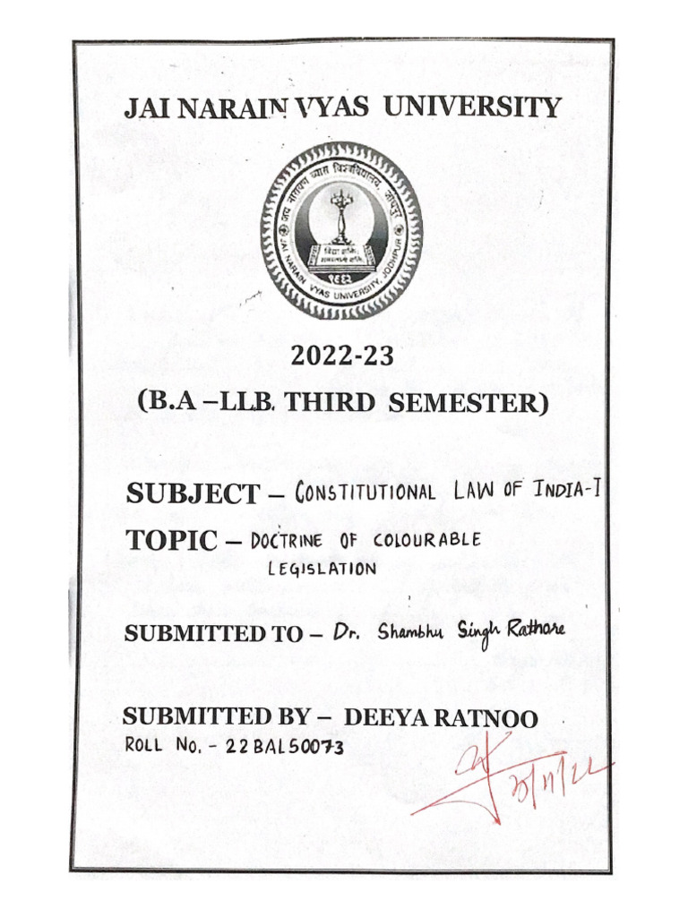 Deeya Ratnoo (3rd Semester Constitutional Law Project) | PDF