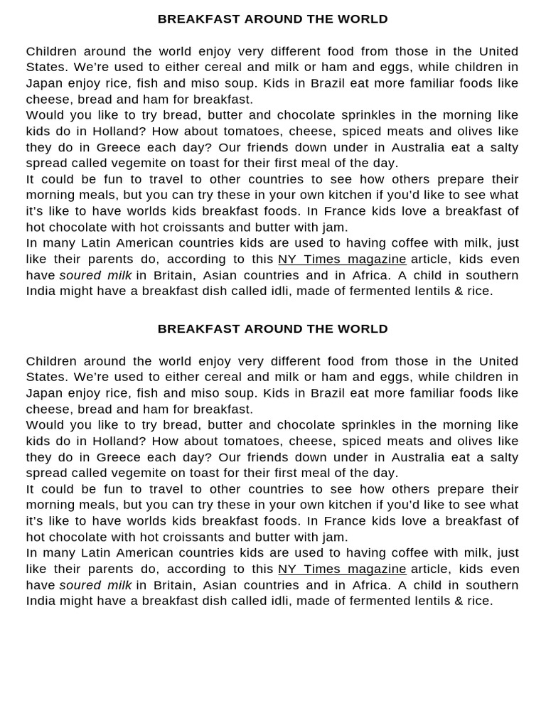 Breakfast Around The World | PDF | Meal | Foods
