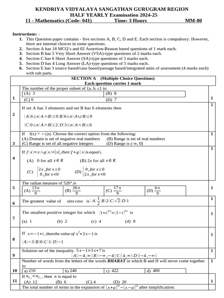 MATHS CLASS11 PRACTICE PAPER | PDF | Circle | Angle