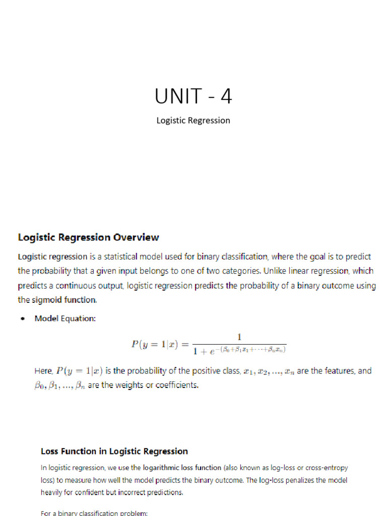 Unit - 4: Logistic Regression | PDF