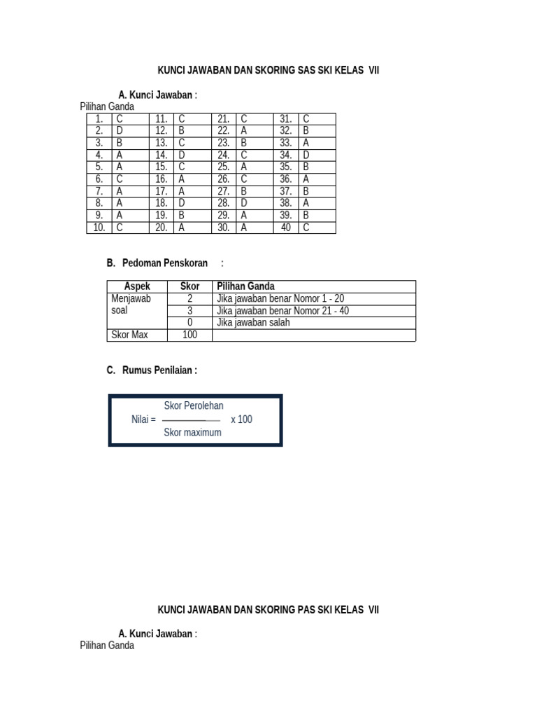 Kunci Jawaban & Skor SKI Kelas VII | PDF