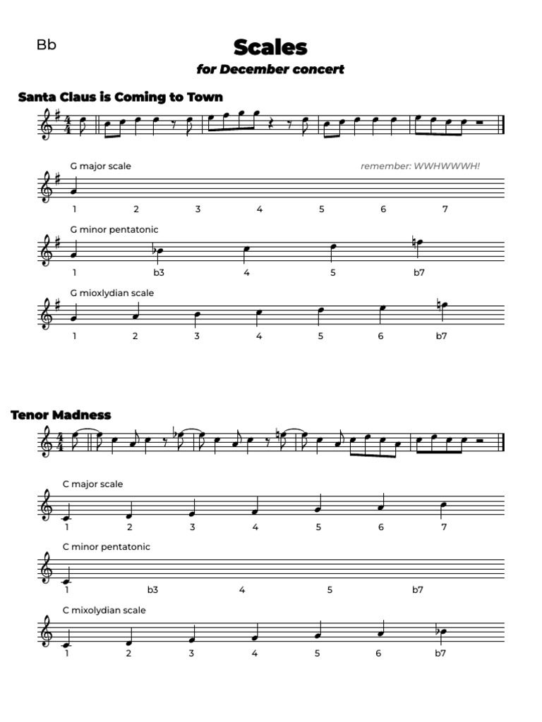 Scales For December Concert-Bb | PDF | Musical Scales | Pitch (Music)