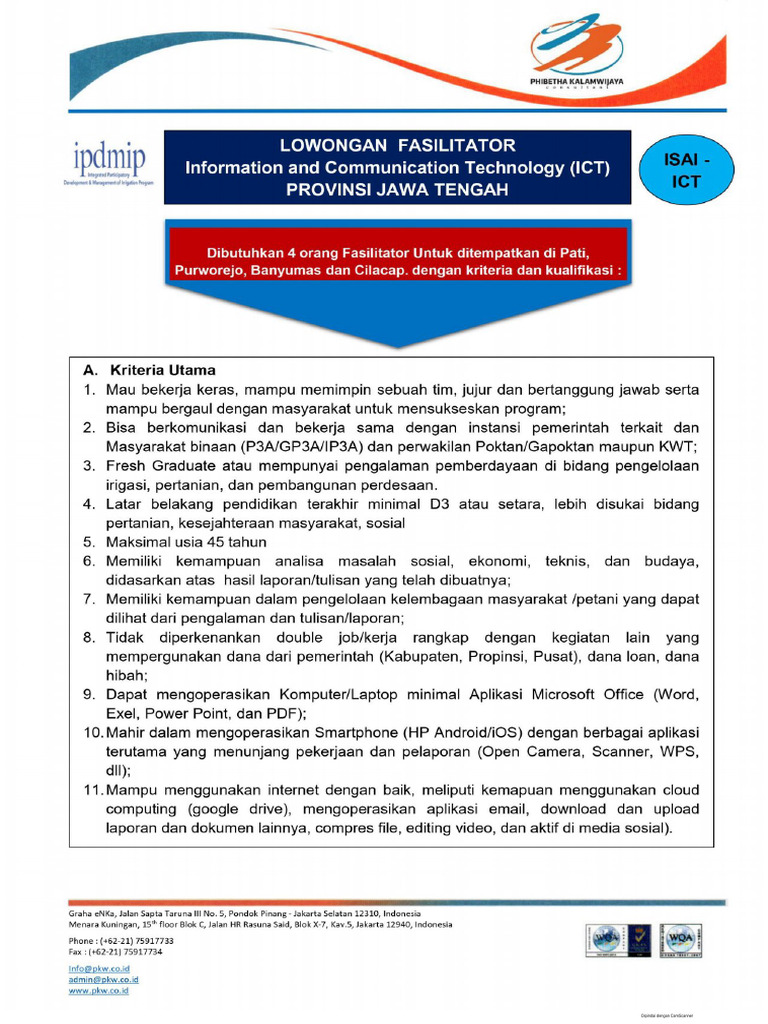 3C-Rev-LEMBAR Pengumuman Rekrutmen Fasilitator ICT-JATENG | PDF
