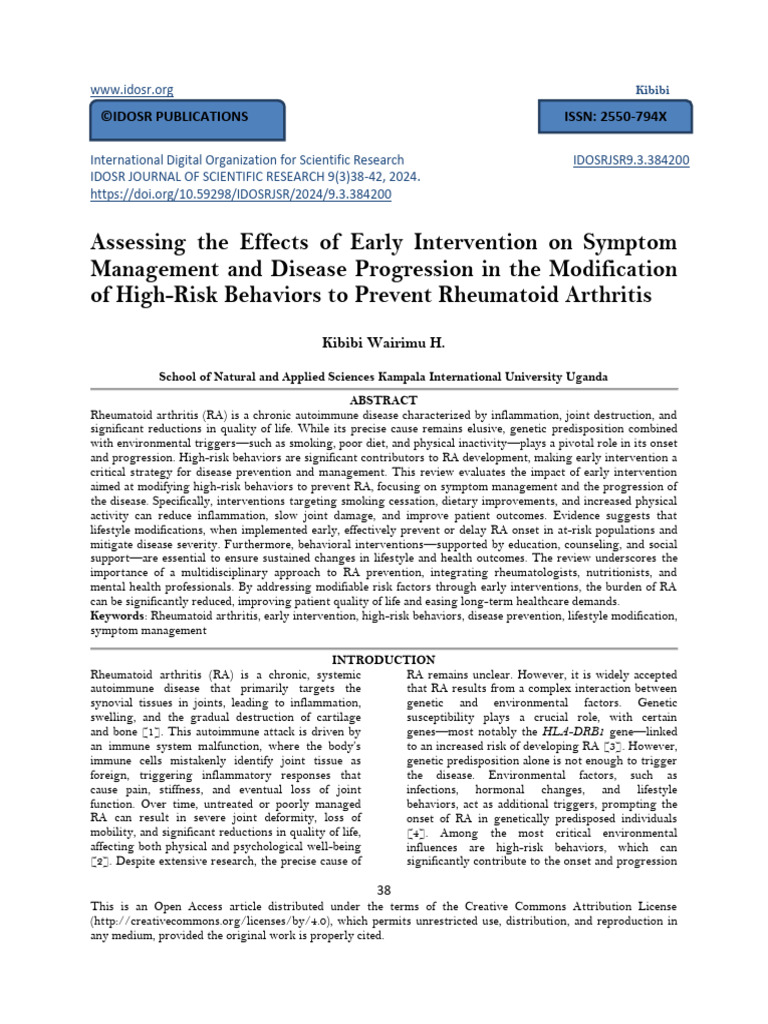 Assessing The Effects of Early Intervention On Symptom Management and ...
