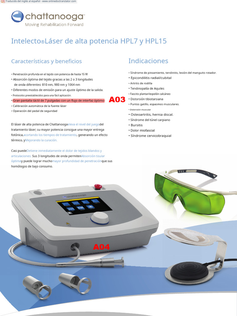 Equipo de Terapia Laser Chattanooga Modelo HPL7 | PDF | Terapia física ...