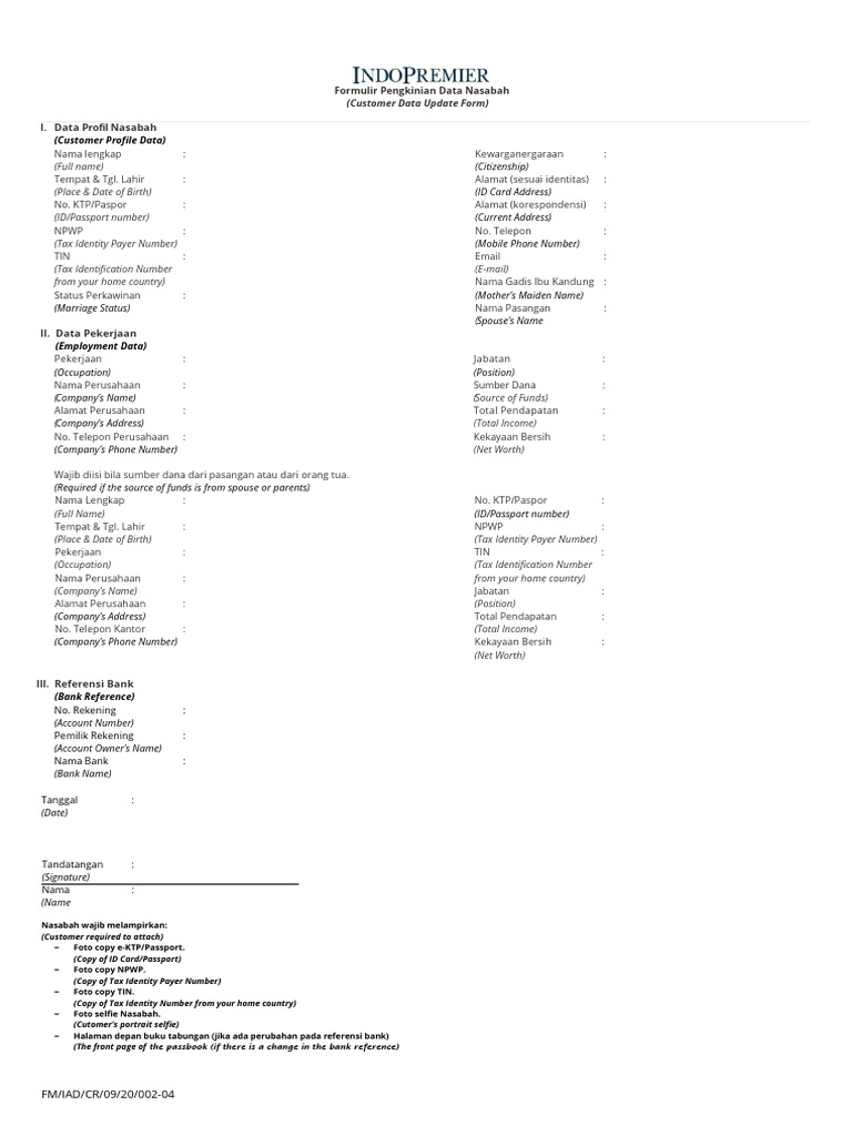 Form Pengkinian Data Nasabah (New) | PDF | Identity Document | Access Control
