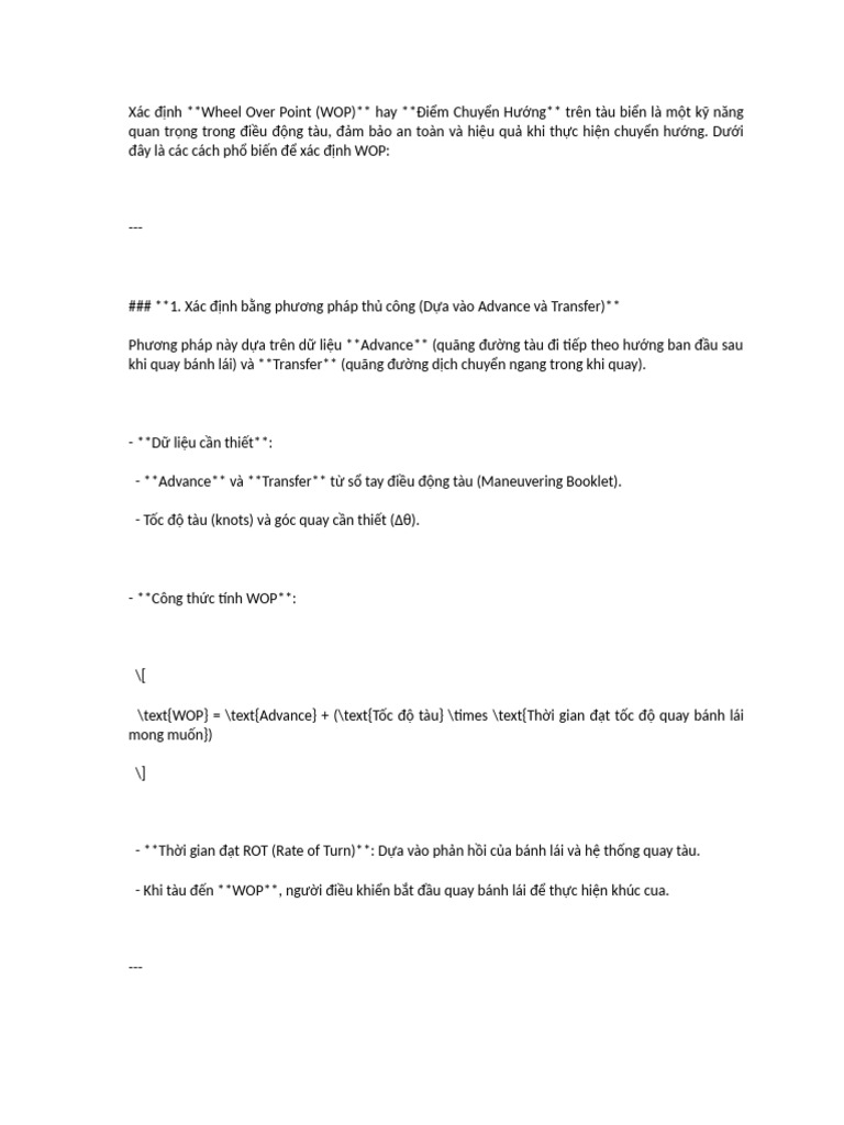 Wheel Over Point (WOP) | PDF