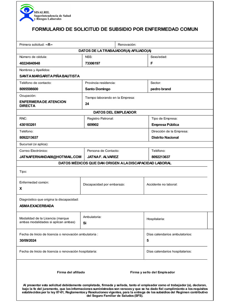 Solicitud de Enfermedad #368073 | PDF | Cuidado de la salud