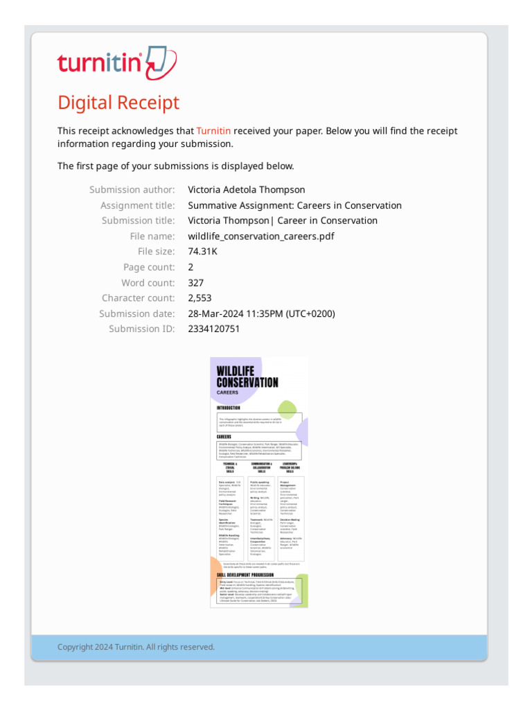 Receipt - Victoria Thompson - Career in Conservation | PDF | Computers