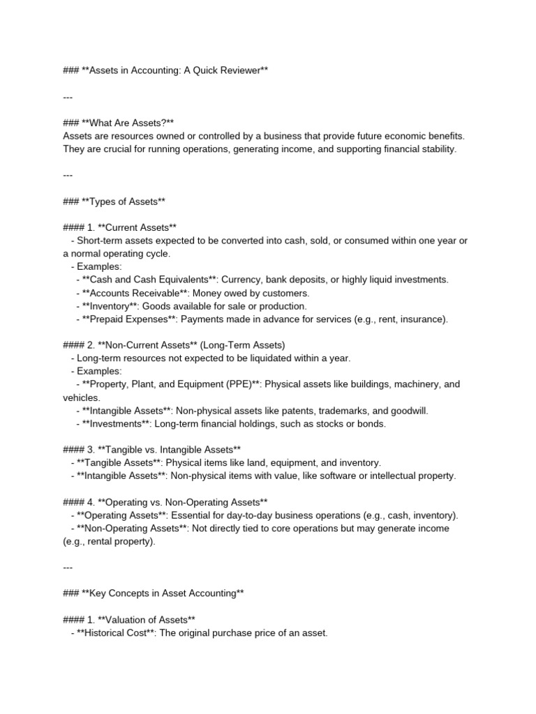 Assets - Basic Accounting Reviewer | PDF | Private Sector | Accounting