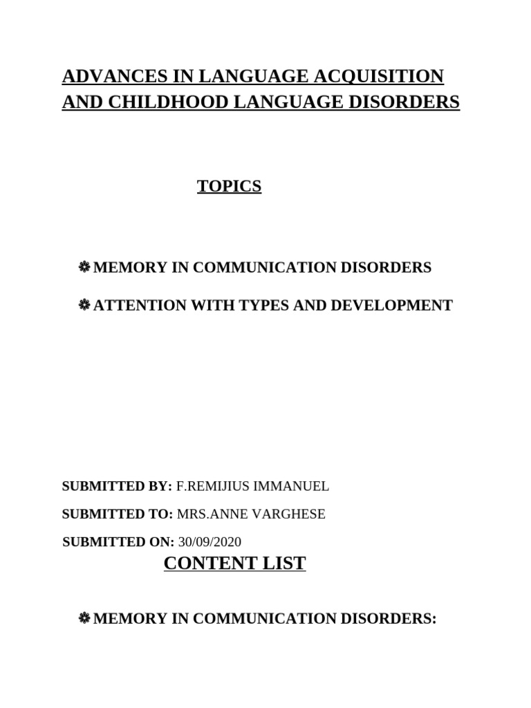 Advances in Language Acquisition and Childhood Language Disorders | PDF ...