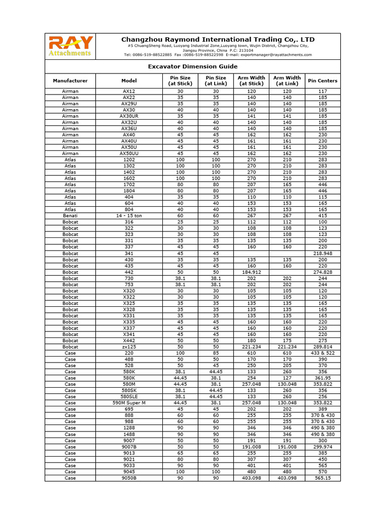 Excavator Dimension Specifications Guide | PDF | Manufactured Goods ...