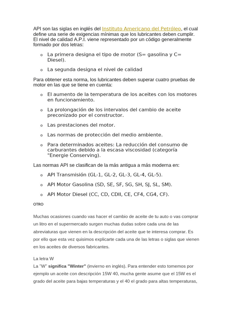 API Son Las Siglas en Inglés Del | PDF | Lubricante