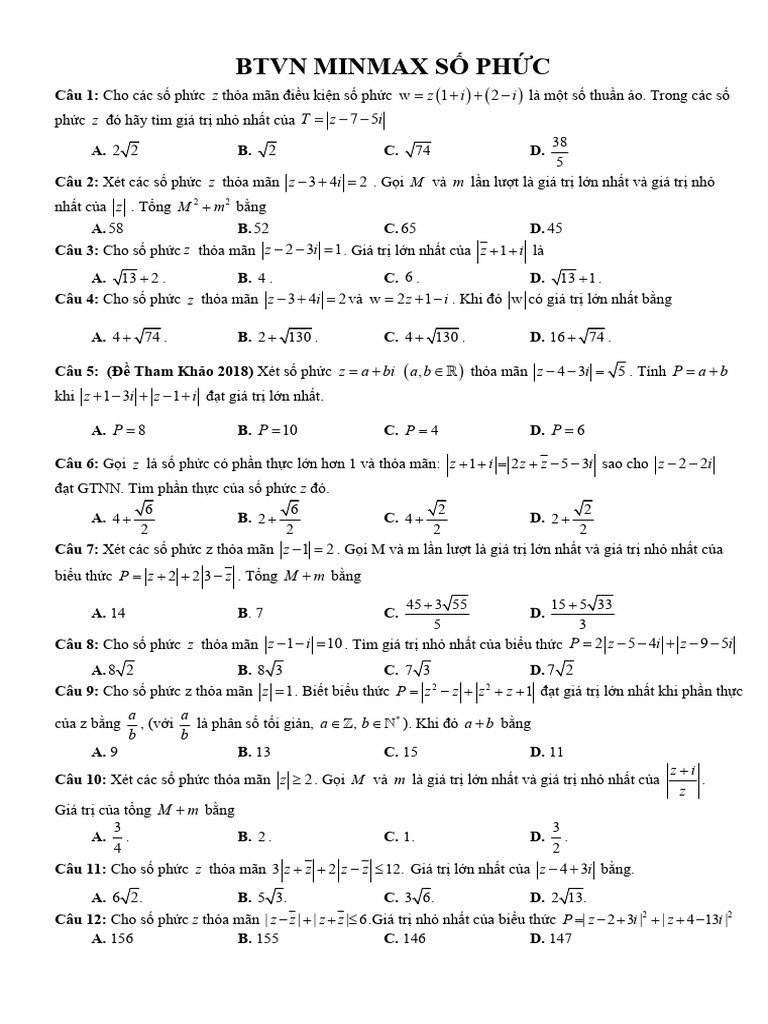 BTVN Minmax số phức | PDF