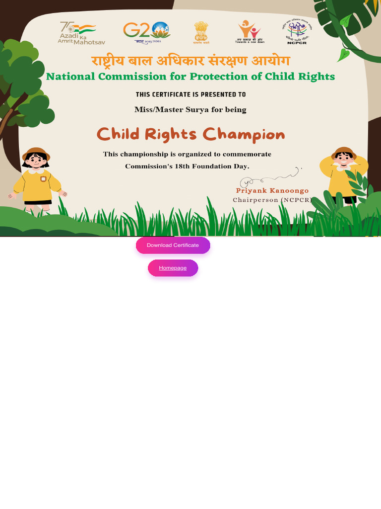 Child Rights Champions Certificate | PDF