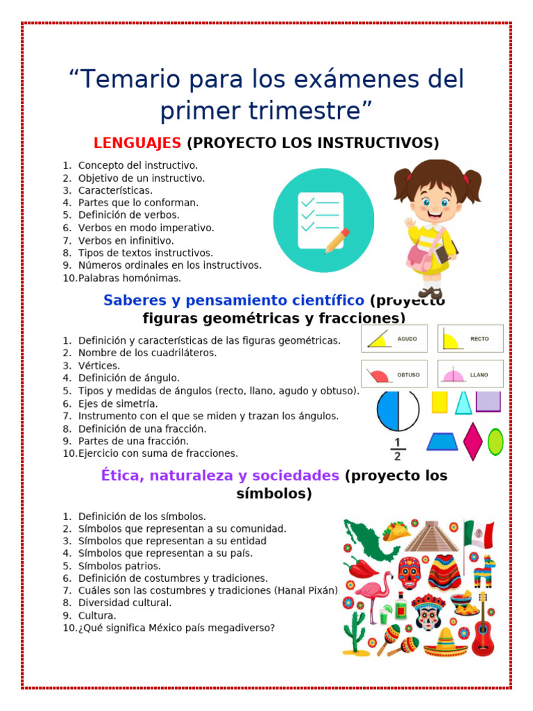 Temario para Los Exámenes Del Primer Trimestre | PDF