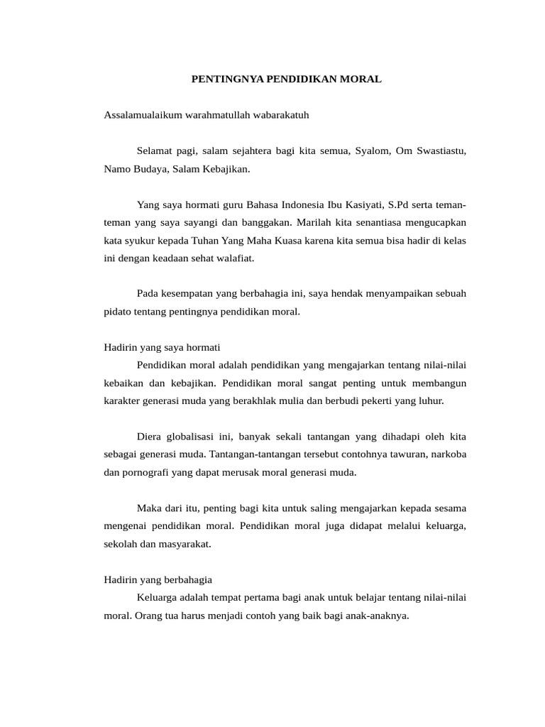Pentingnya Pendidikan Moral untuk Generasi Muda | PDF