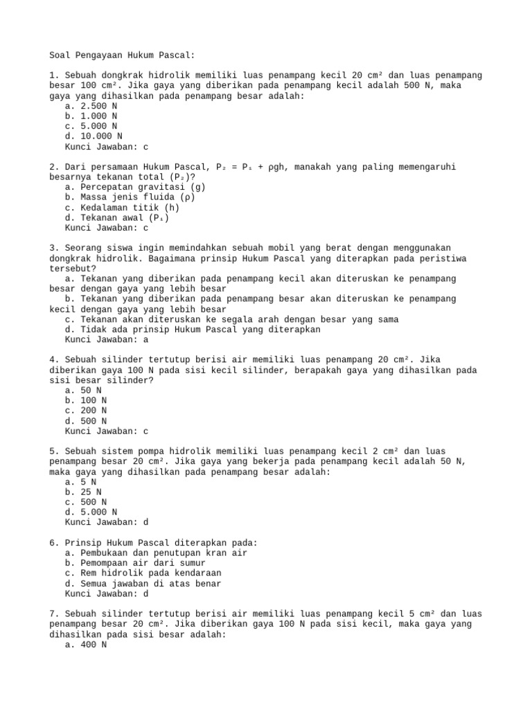 Soal Pengayaan Hukum Pascal | PDF | Sains & Matematika