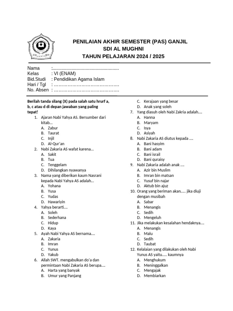 Kelas 6 Pai Pas 1 | PDF