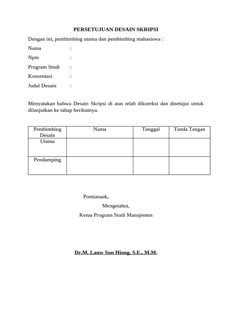 Persetujuan Desain Skripsi | PDF