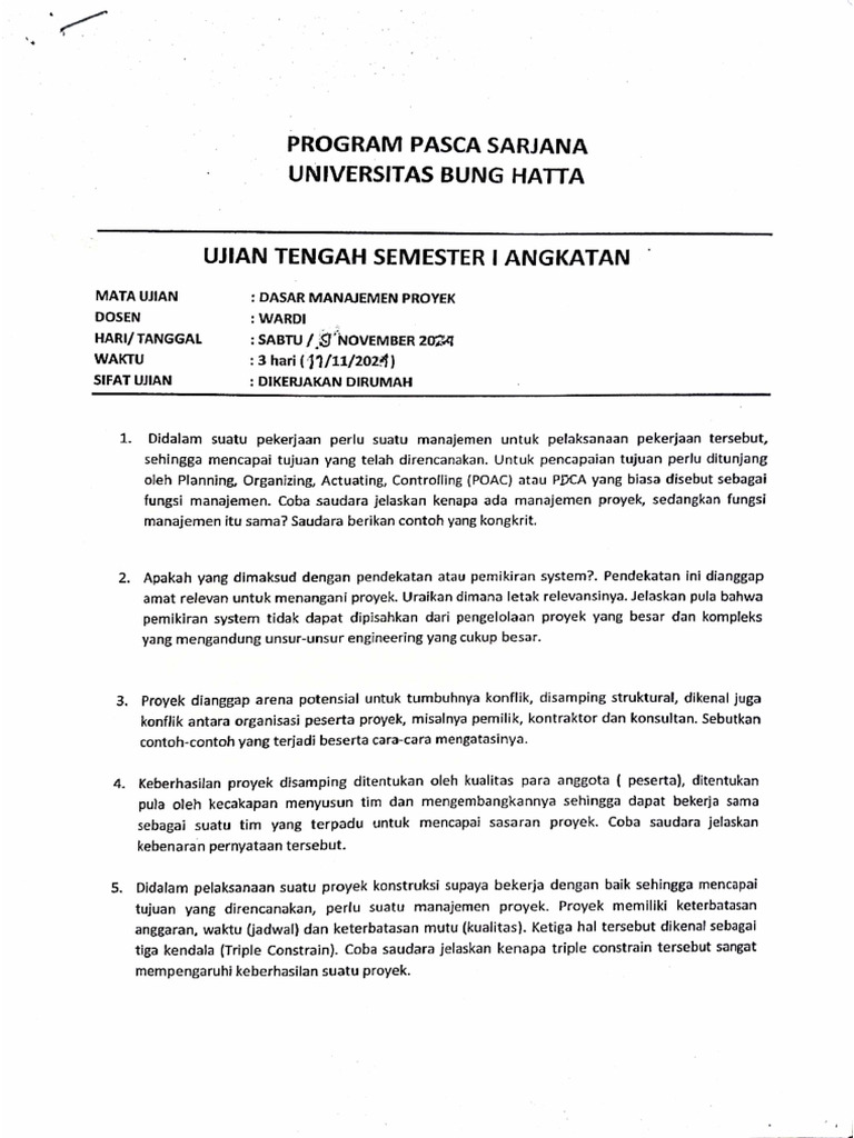 UTS Dasar Manajemen Proyek | PDF