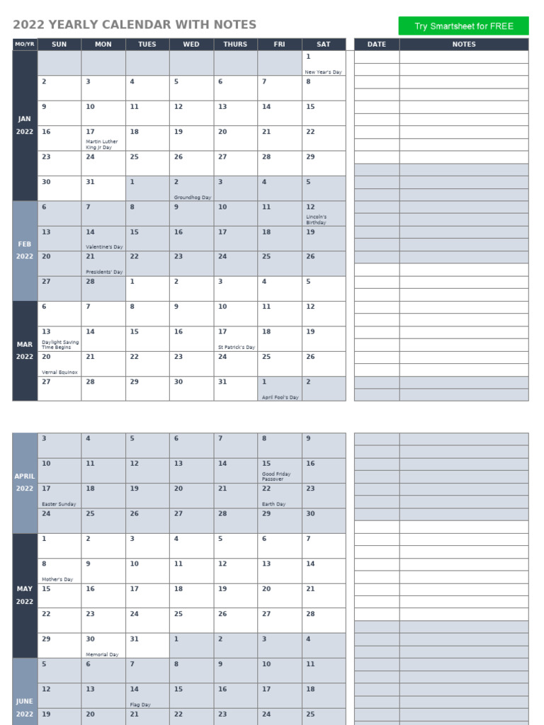 2022 Calendar with Notable Dates | PDF | Observances