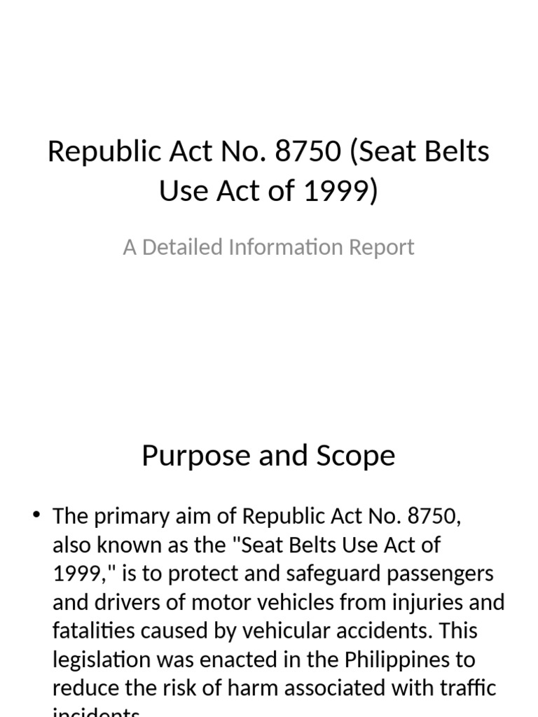 RA 8750: Seat Belts Use Act Overview | PDF