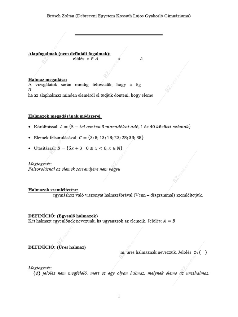 Bzmatek Halmazok Intervallumok Elmeletek | PDF