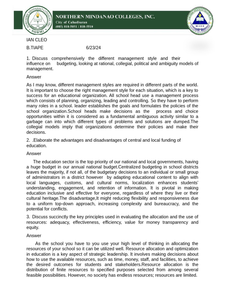 MAED 104 EXAM | PDF | Expense | Economies