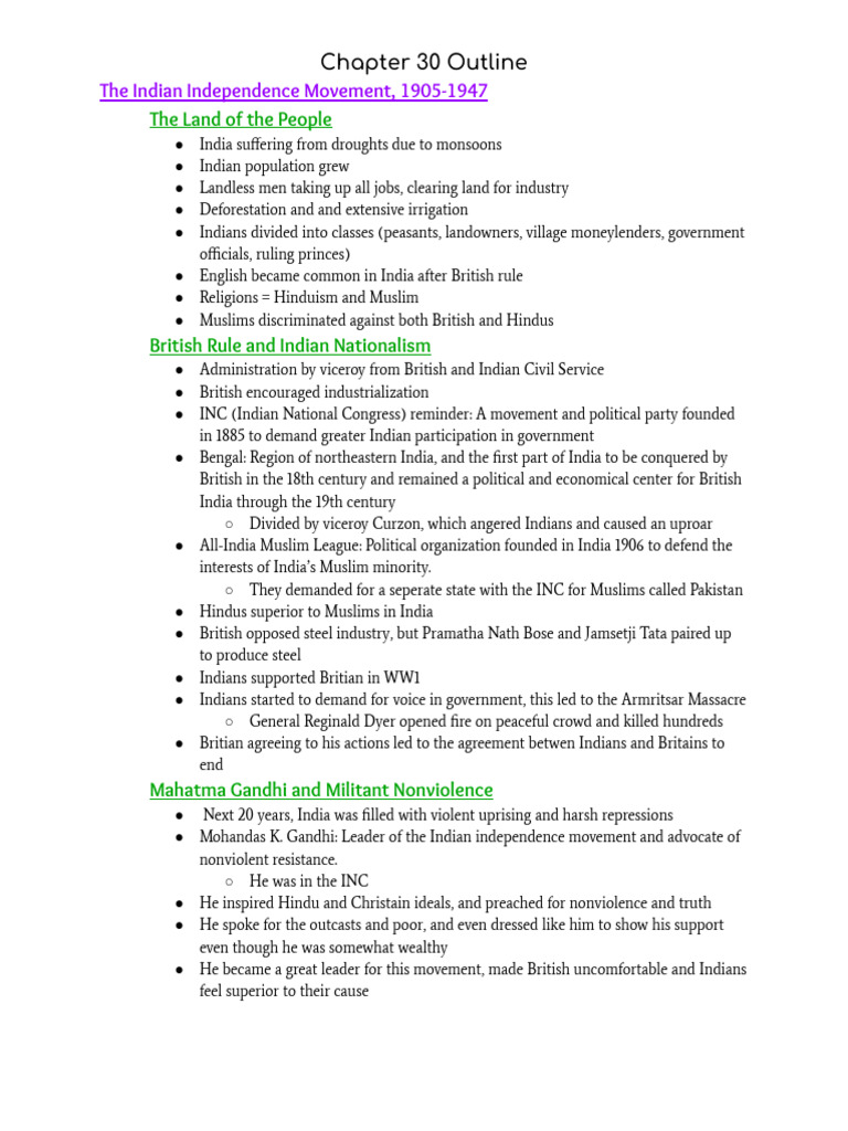 Chapter 30 Outline | PDF | British Raj | Mahatma Gandhi