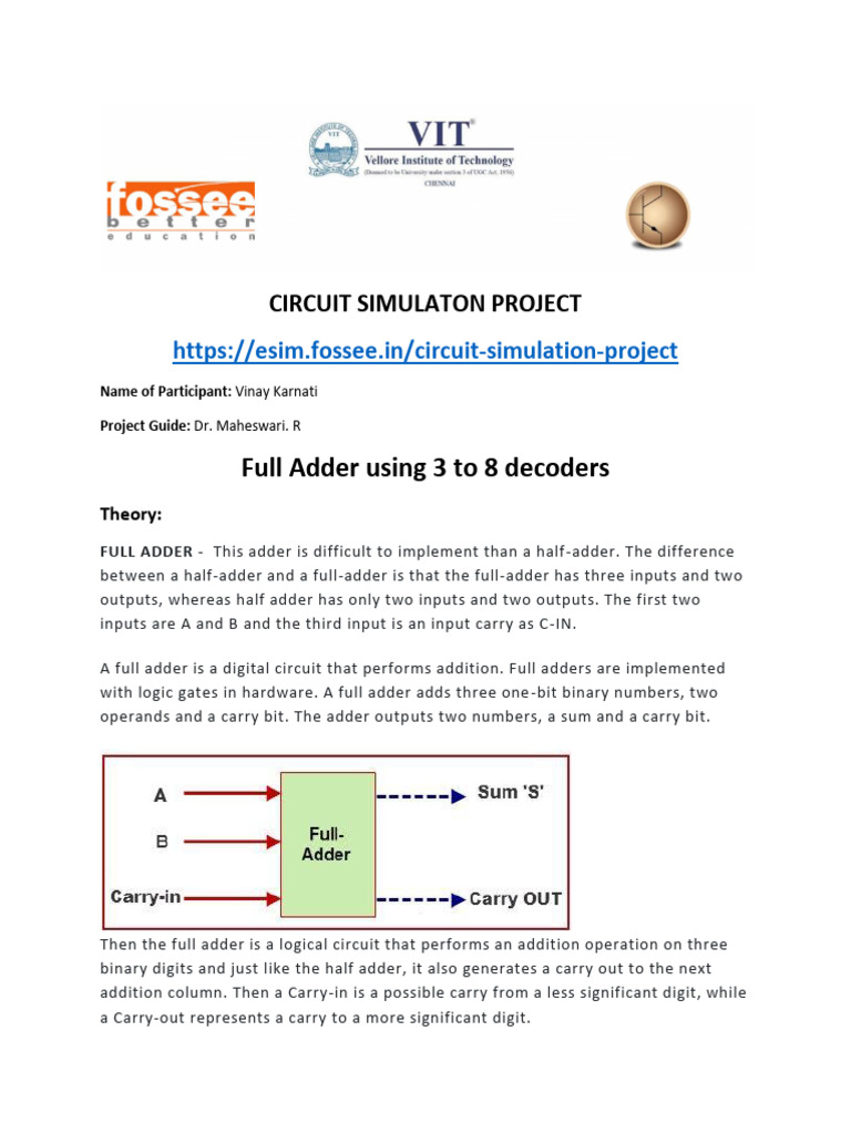 Full Adder Using 3to8 Decoder | PDF