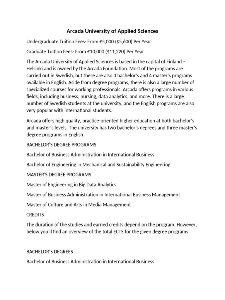 Arcada University of Applied Sciences | PDF | Master's Degree | Academic Degree