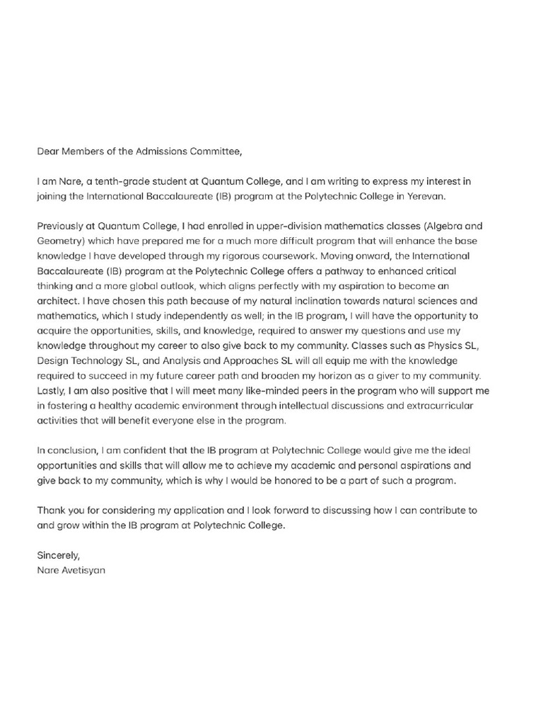 Motivation Letter | PDF