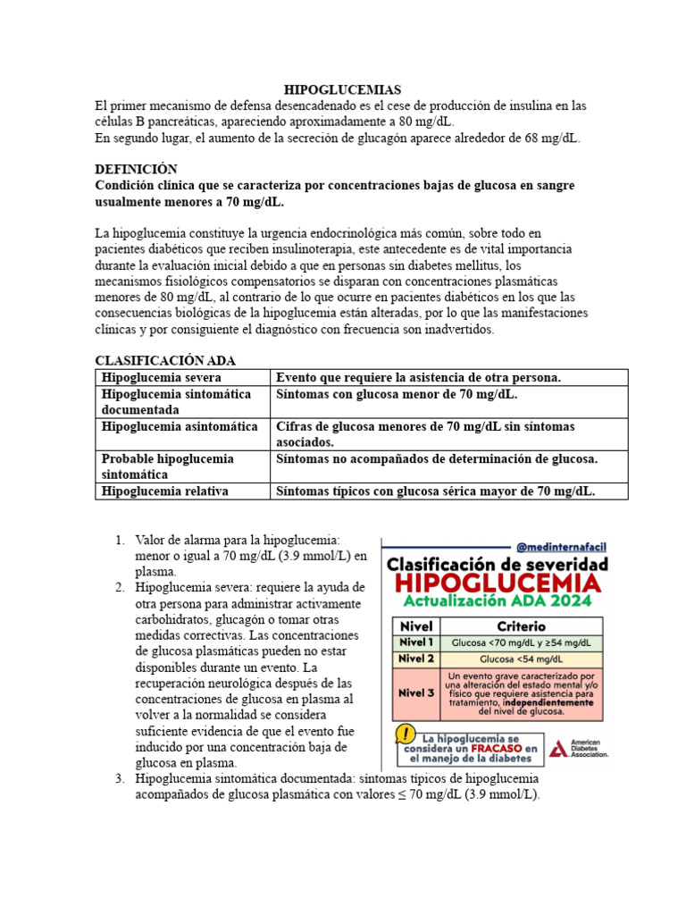 Clasificación y Manejo de Hipoglucemia | PDF | Hipoglucemia | Diabetes