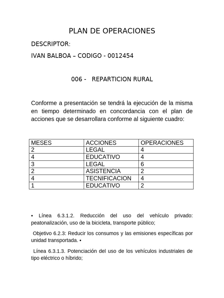 Plan de Operaciones | PDF | Uso eficiente de energía | Mitigación del cambio climático