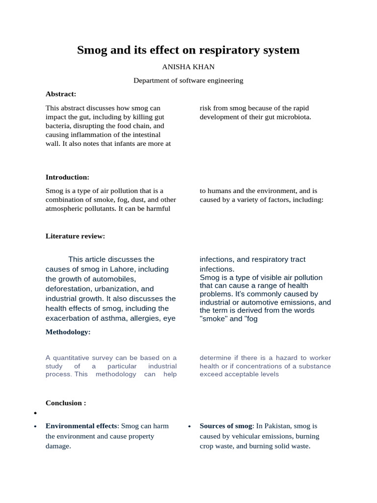 Smog and Its Effect On Respiratory System | PDF | Smog | Air Pollution