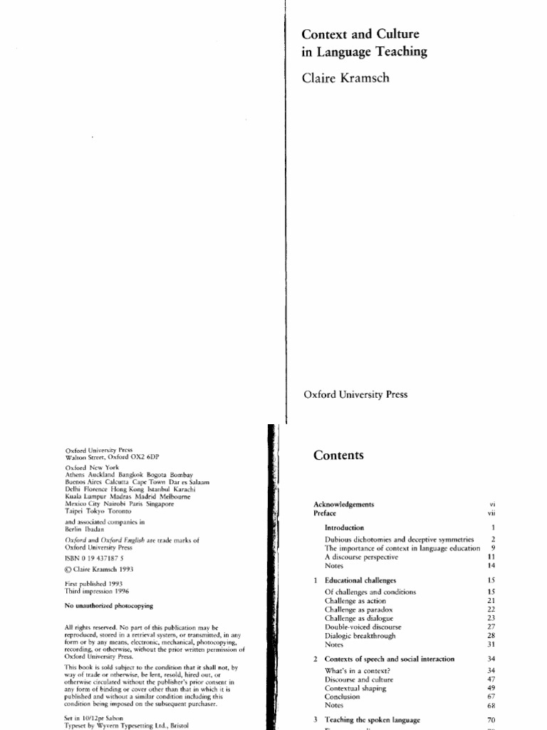 Kramsch (1993) Context and Culture in Language Teaching | PDF ...