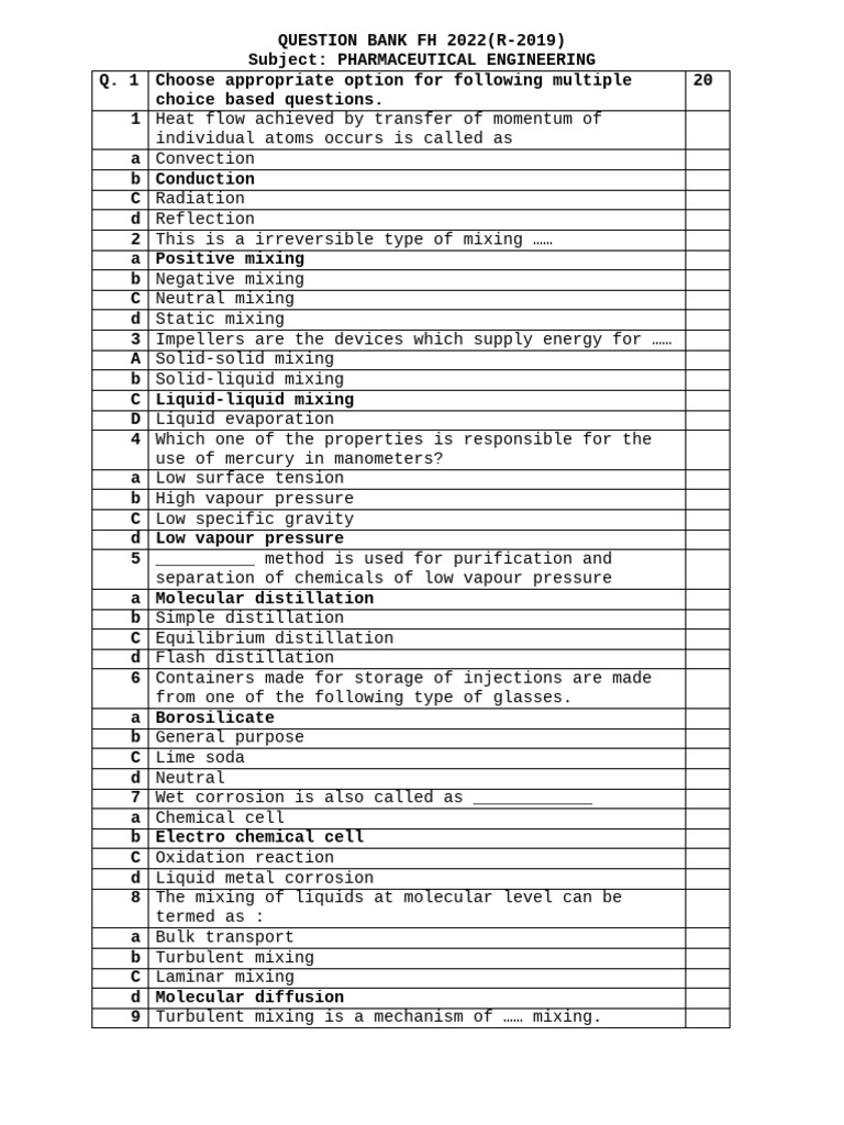 FH 22 PE R2019 Question Bank Revised | PDF | Corrosion | Liquids