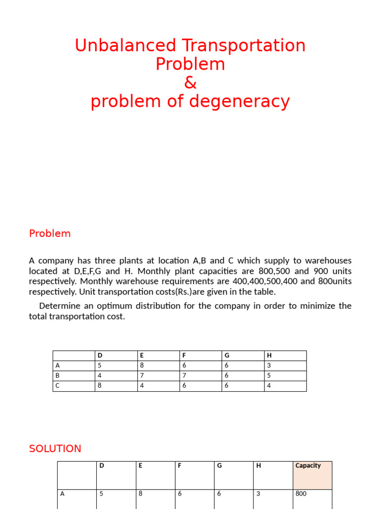 Unbalanced Transportation Problem | PDF | Applied Mathematics | Algorithms