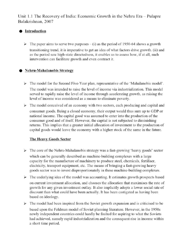 Economic Growth in Nehru's India | PDF | Economic Growth | Labour Economics