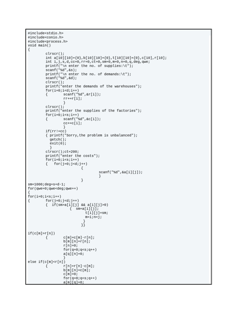 Least Cost Method - C Programme | PDF