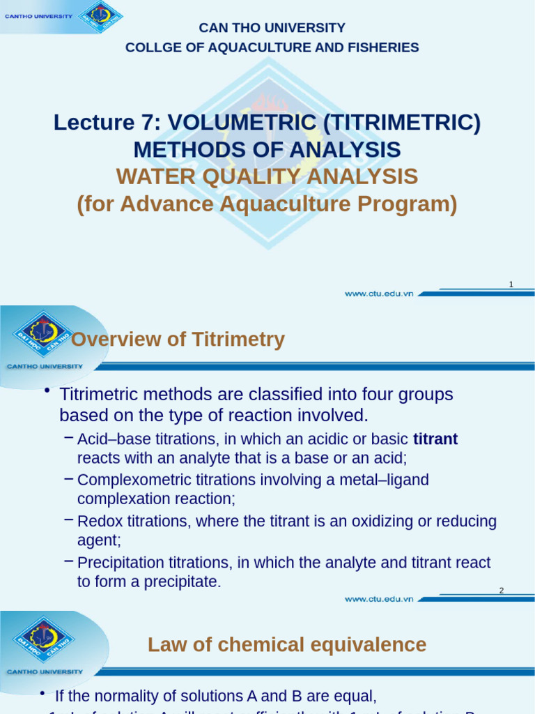 7 - Volumetric Methods of Analysis | PDF | Titration | Chemistry