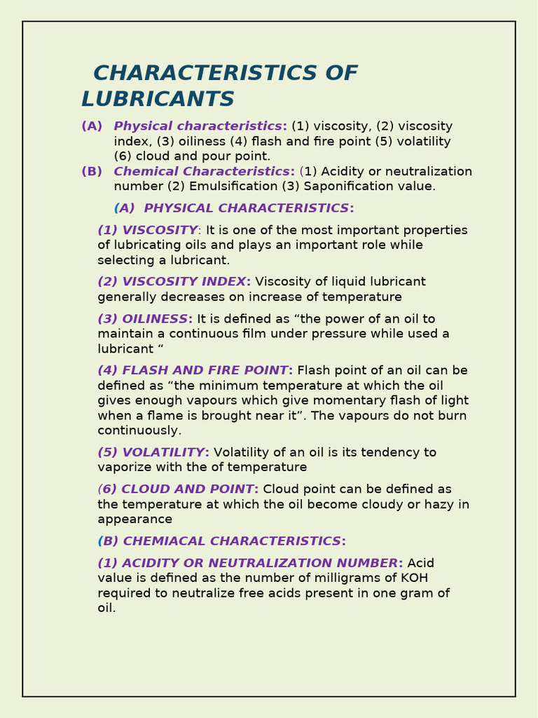 Lubricant Properties: Physical & Chemical | PDF