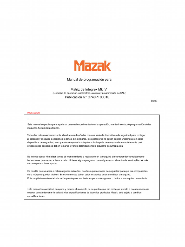 Mazak Programming Class Workbook Ofr Integrex MKIV With Matrix Control ...