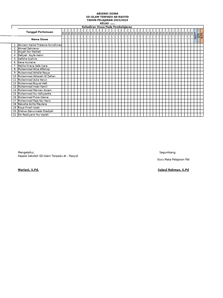 Format Absen Guru Mapel | PDF