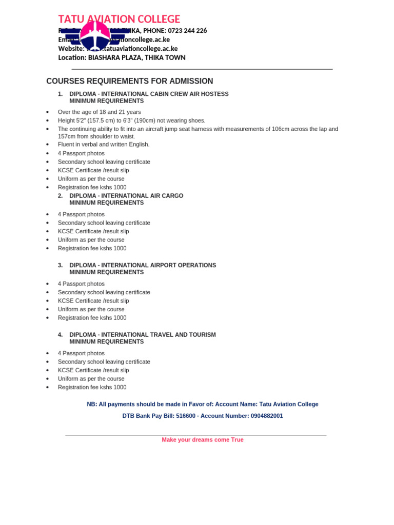 Tatu Aviation College Admission Requirements | PDF | Technology ...