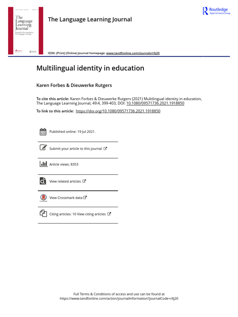 Multilingual Identity in Education | PDF | Multilingualism | Identity ...